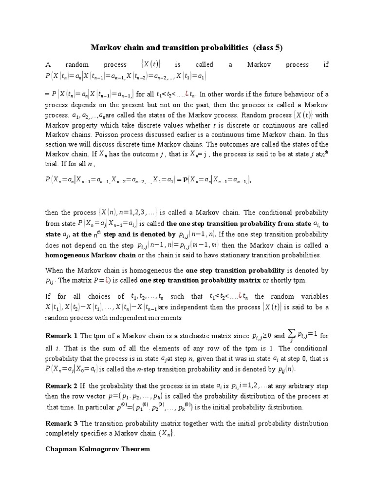 Markov Chain and Transition Probabilities (Class 5) : N N N 1 N 1, N 2 N 2 | Download Free PDF ...