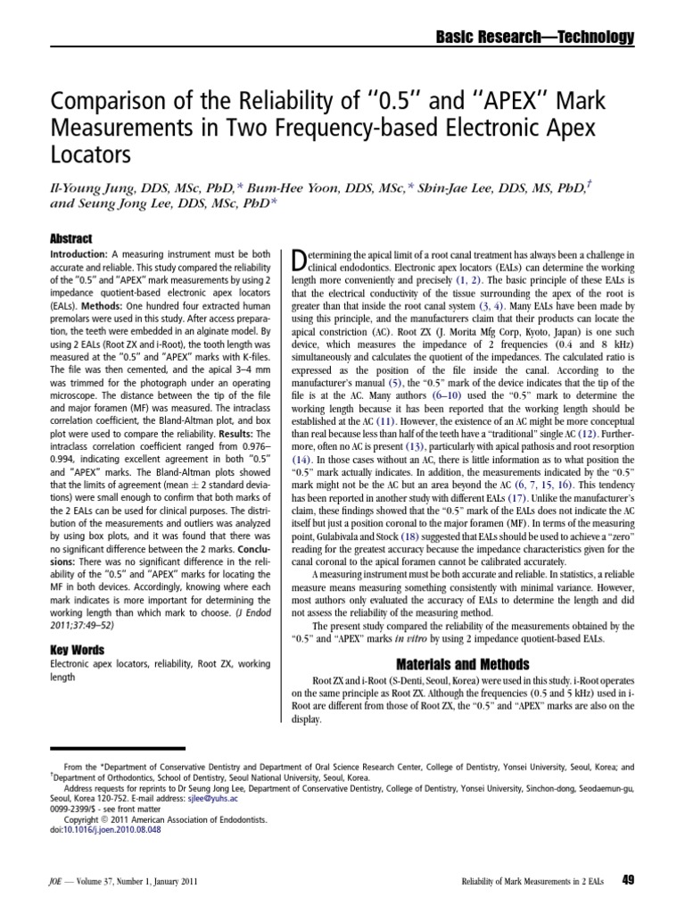 Comparison of The Reliability of 0.5'' and APEX'' Mark Measurements in ...