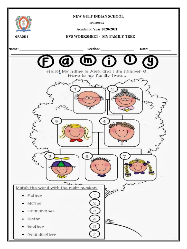 EVS Worksheet: My Family Tree for Grade 1 | PDF