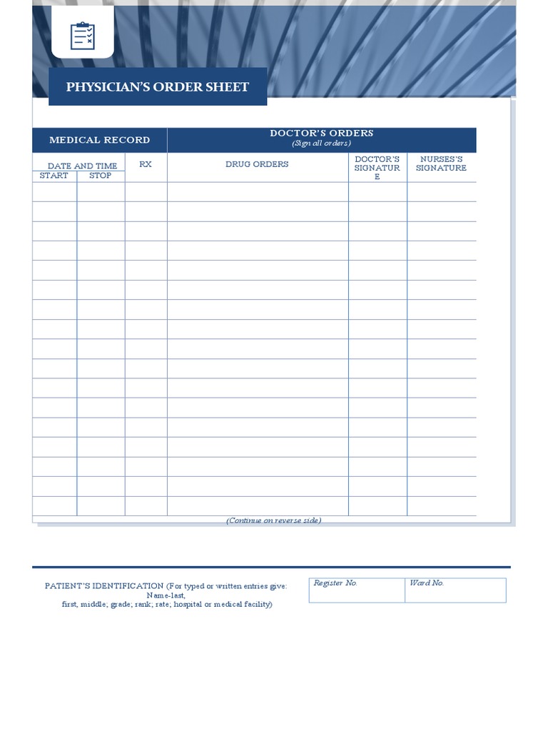 Physician's Order Sheet Overview | PDF
