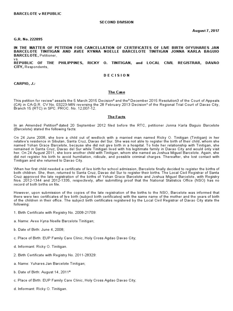 Jurisprudence On RA 9255 | PDF | Birth Certificate | Legitimacy (Family ...