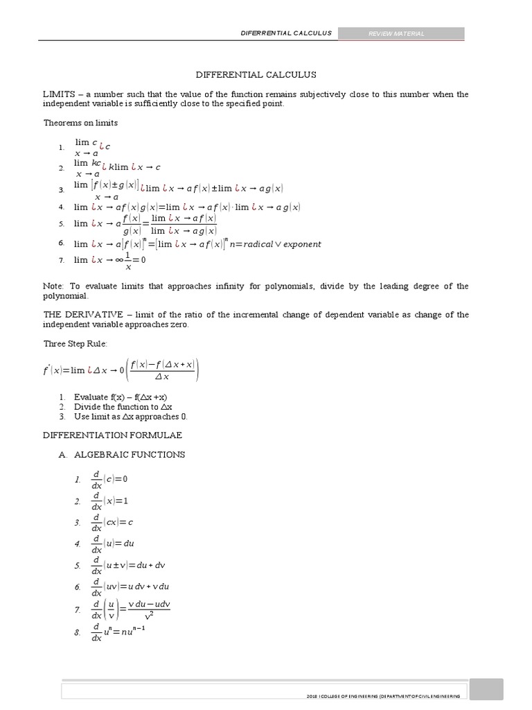 Lim C Lim KC Lim Lim Lim Lim Lim Lim Lim Lim Lim 1 0: Diferrential ...