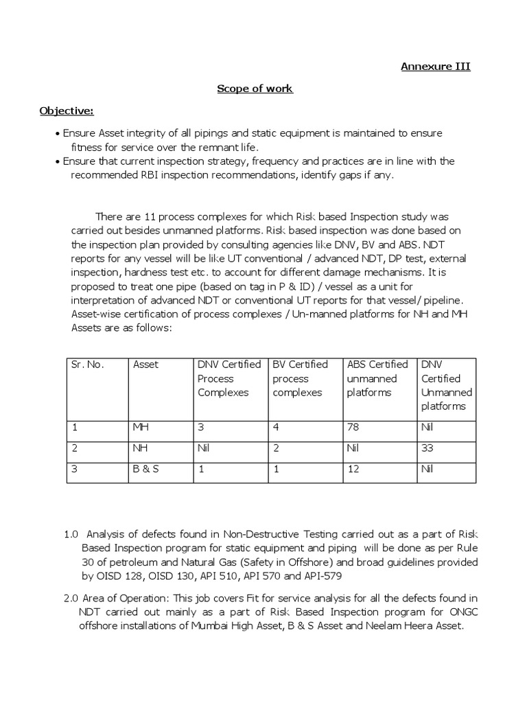 Annexure III Scope of Work and Special Conditions | PDF | Fracture ...