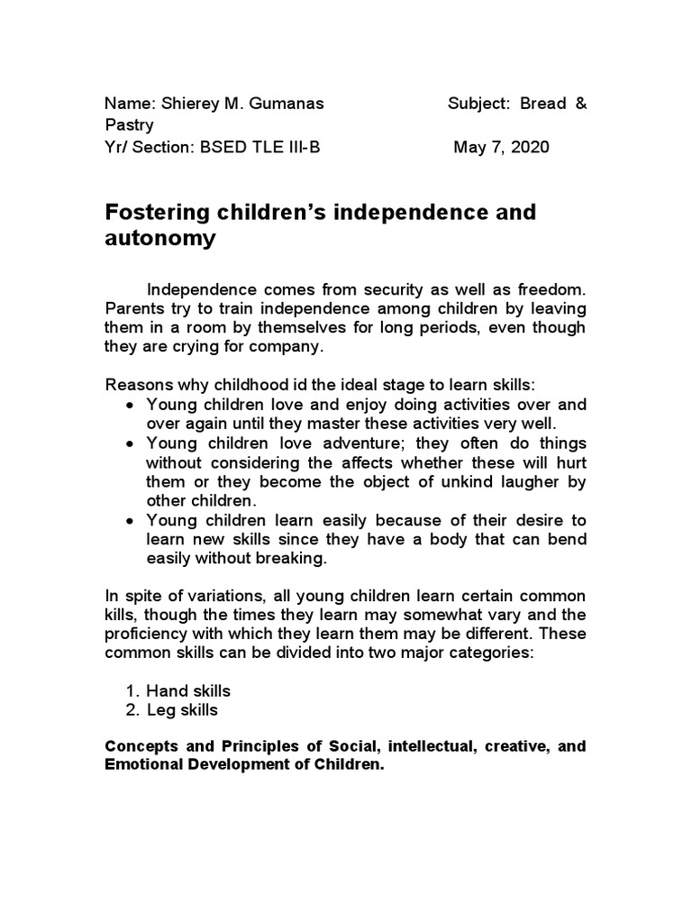 Fostering Children's Independence and Autonomy | PDF | Self Esteem ...