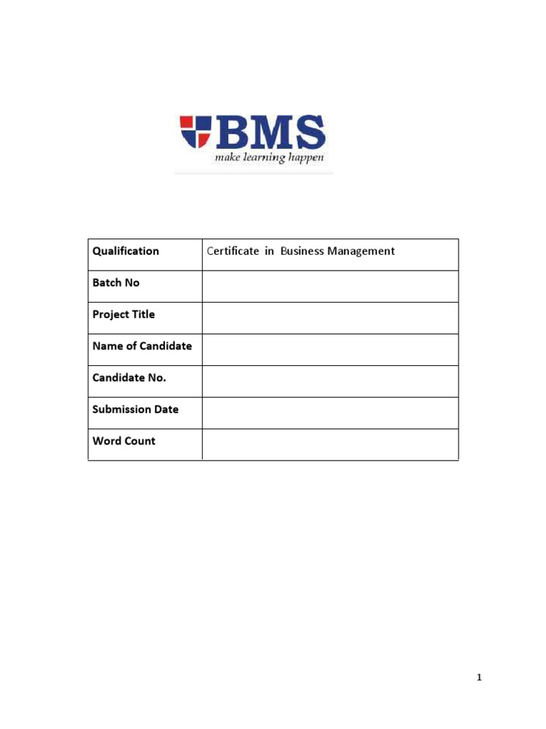 BMS Cover for Business Management Cert | PDF