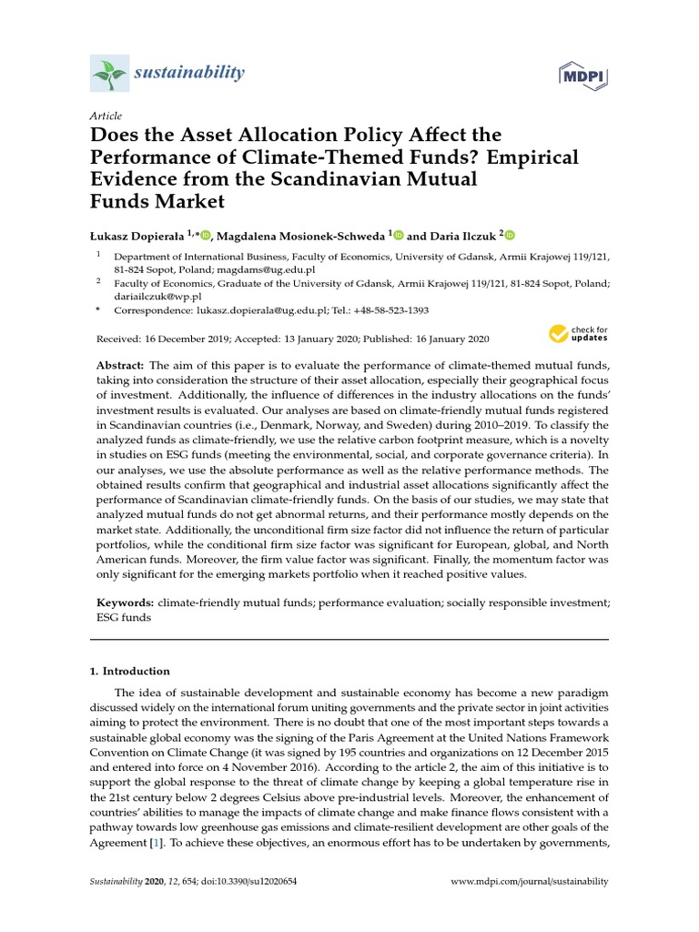 Does The Asset Allocation Policy A Performance of Climate-Themed Funds ...