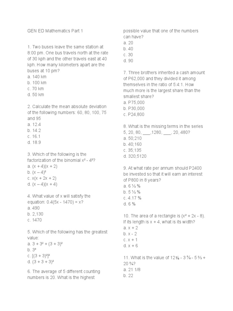 GEN ED Mathematics Part 1 | PDF | Elementary Geometry | Euclidean Plane ...