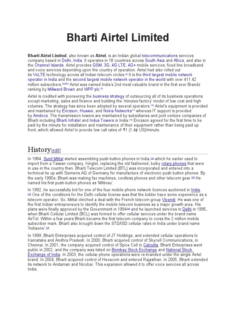 Bharti Airtel Limited | PDF | Telecommunications | Computing And Information Technology