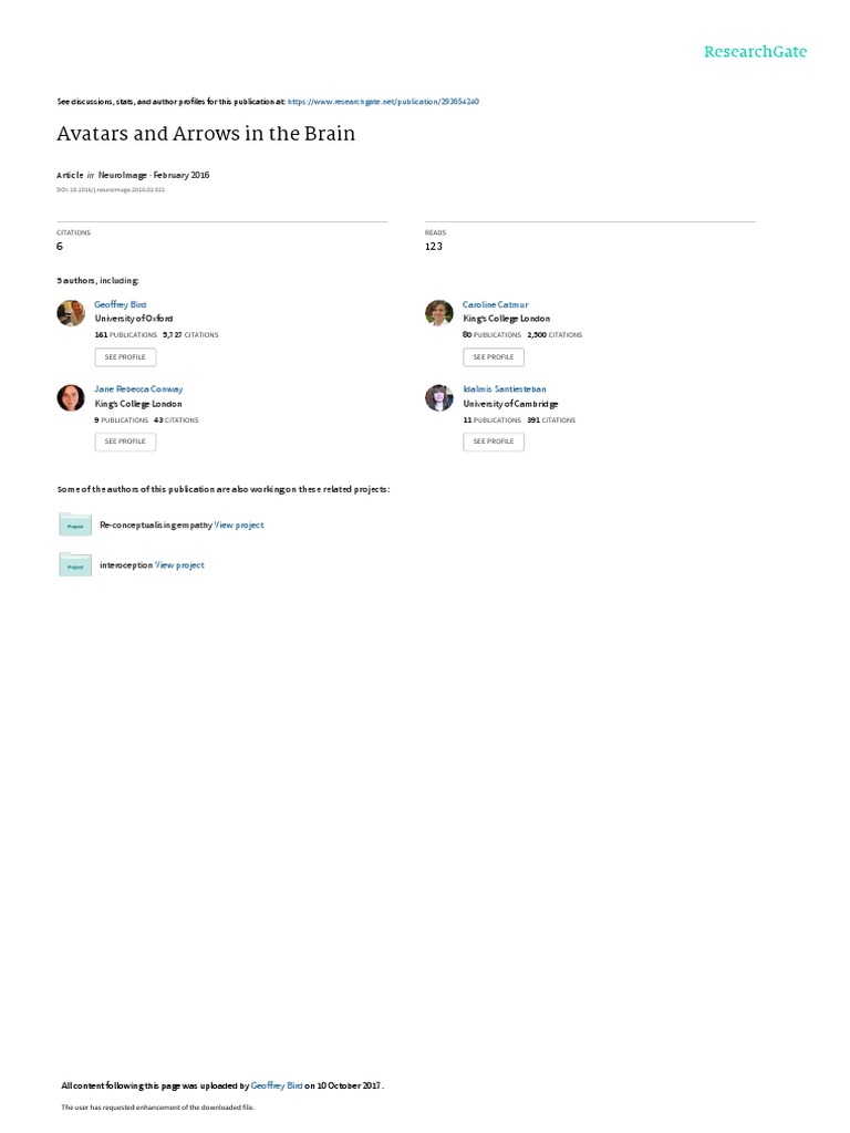 Avatars and Arrows in The Brain | PDF | Theory Of Mind | Functional ...