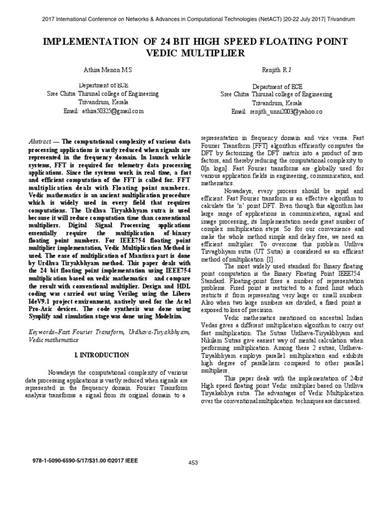 Implementation of 24 Bit High Speed Floating Point Vedic Multiplier | PDF | Fast Fourier ...