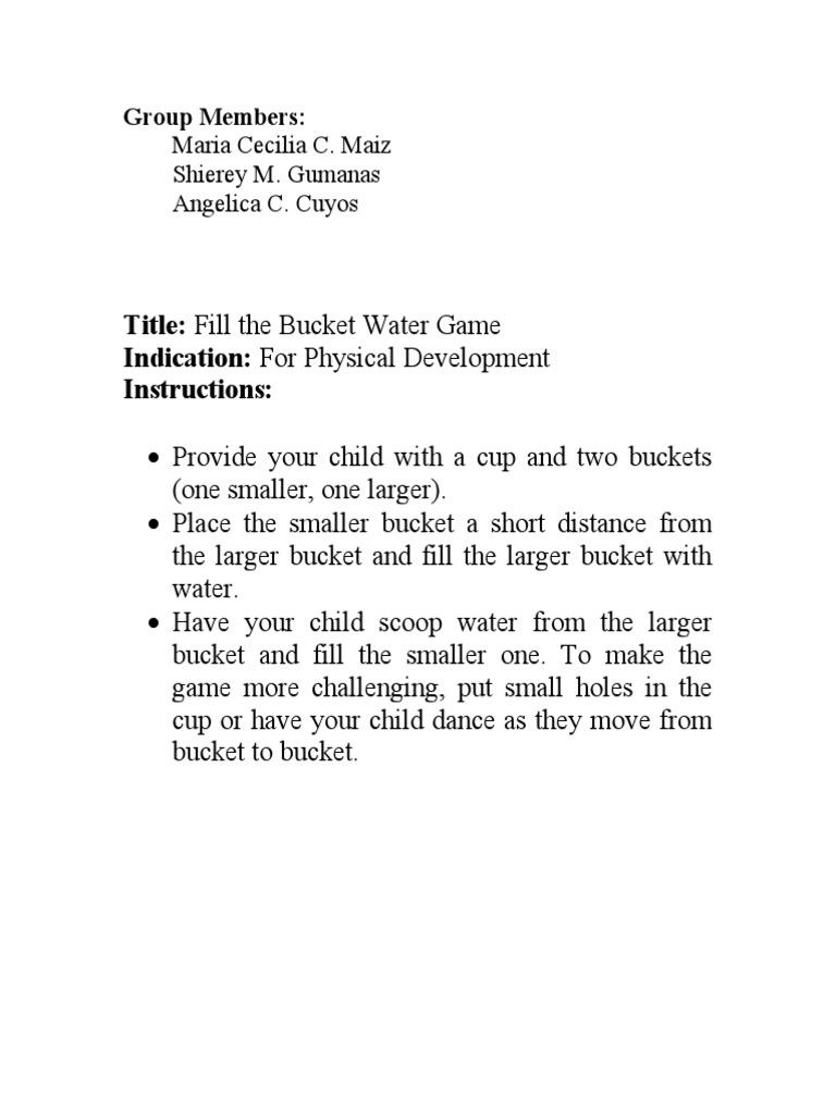 Title: Fill The Bucket Water Game Indication: For Physical Development ...