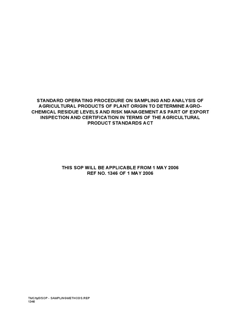 SOP - SAMPLING METHODS Agricultural Products - REP | PDF | Quality ...