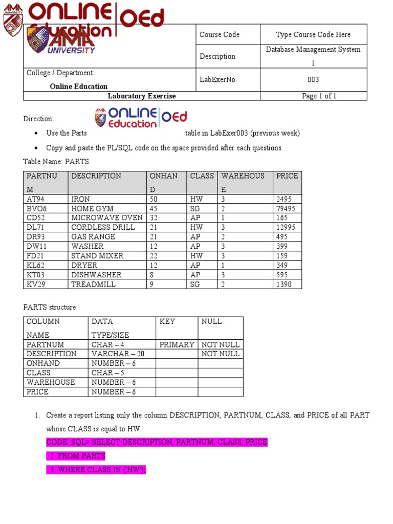 PL/SQL Database Management Lab Exercise | PDF | Data Management Software | Computer Programming