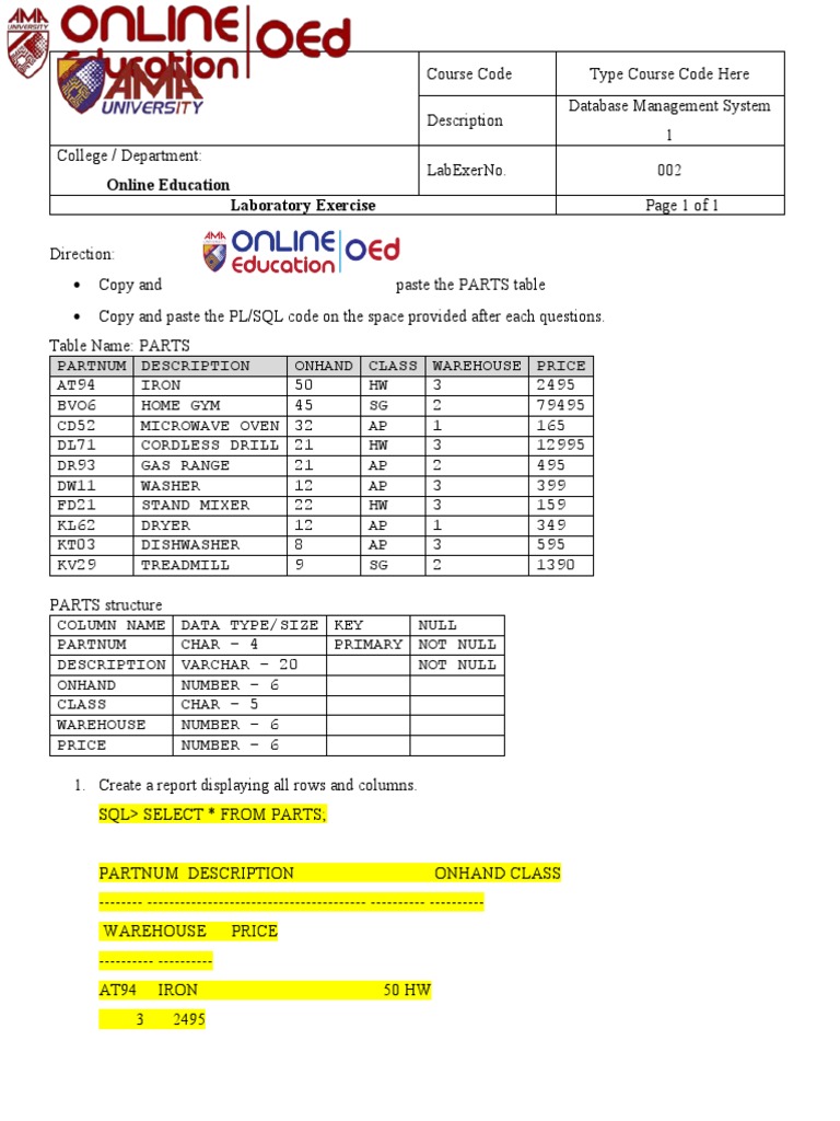 Tarala Leizel Oracle Laboratory 2 | PDF | Table (Database) | Databases