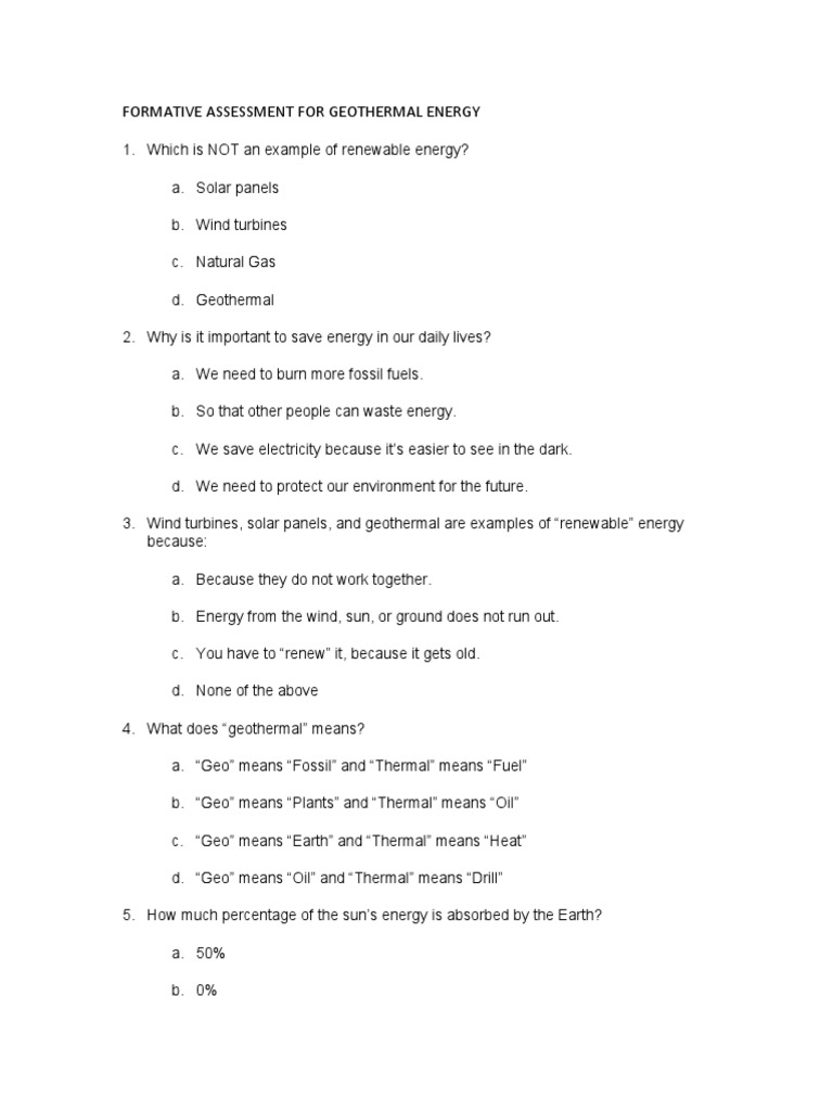 Geothermal Energy Quiz | PDF