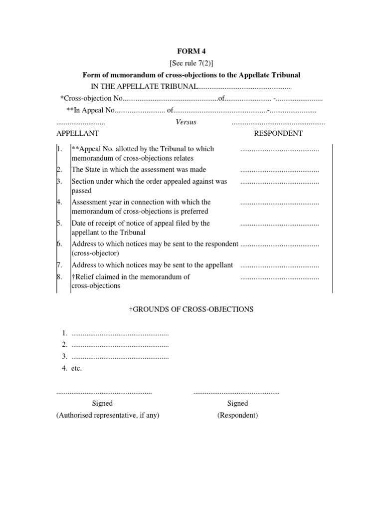 Memorandum of Cross-Objections Template | PDF | Government | Justice