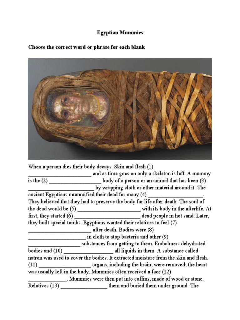 Vocabulary-Multiple Choice-Egyptian Mummies | PDF | Mummy | Traditions