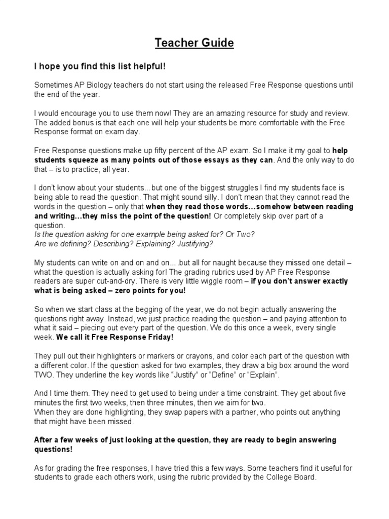 AP Biology Free Response Guide | PDF | Evolution | Cell (Biology)