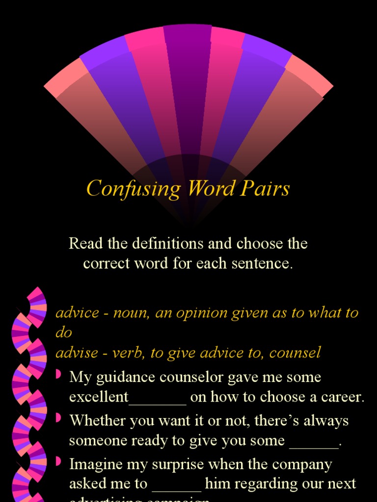 Confusing Word Pairs: Read The Definitions and Choose The Correct Word ...