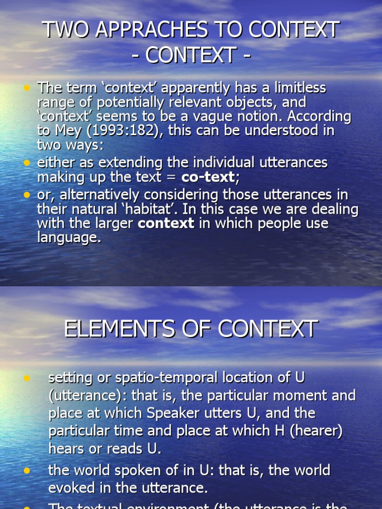 Two Approaches To Context | PDF | Conversation | Rituals