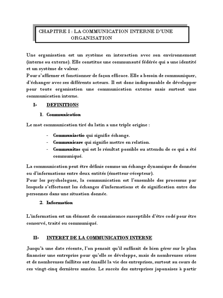 Importance de la Communication Interne | PDF | la communication | Gestion des ressources humaines