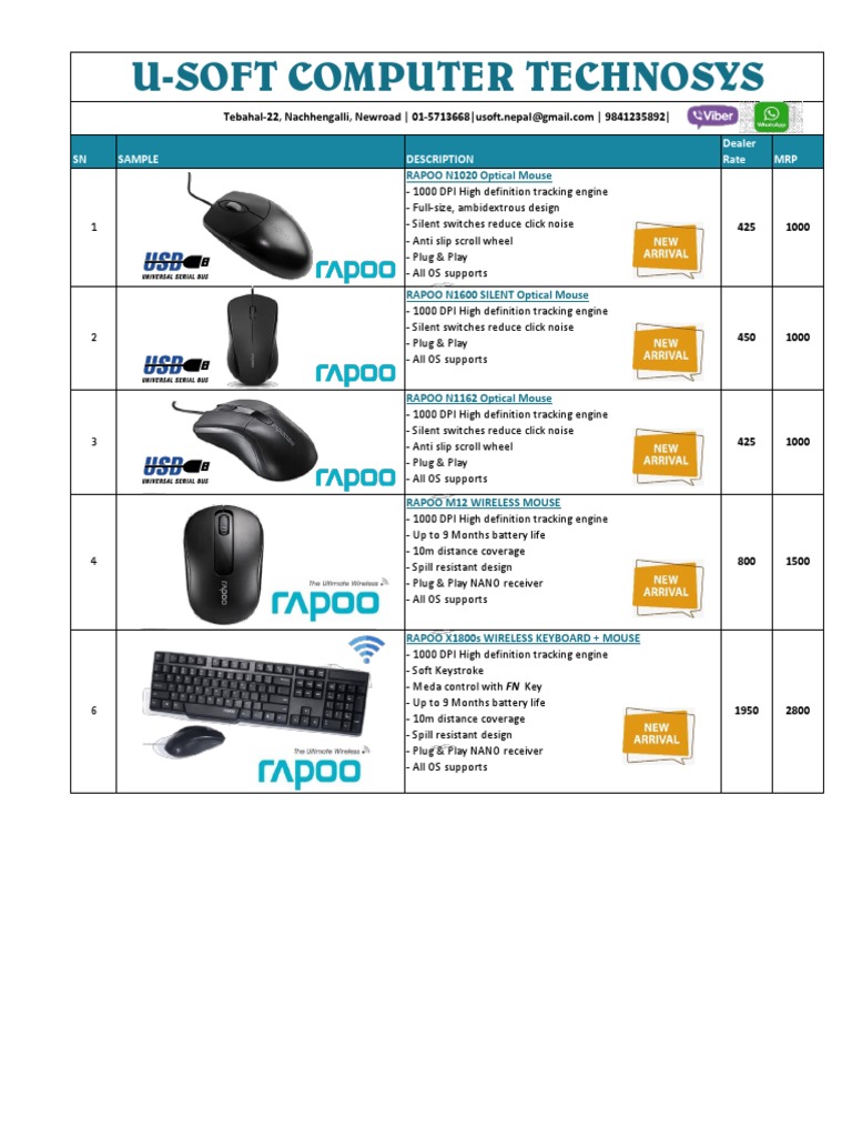 Rapoo N1162 Mouse Specifications | PDF | Computing | Personal Computers
