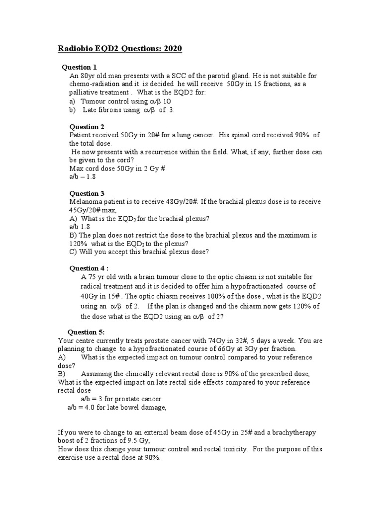 EQD2 Calculations for Cancer Treatments | PDF