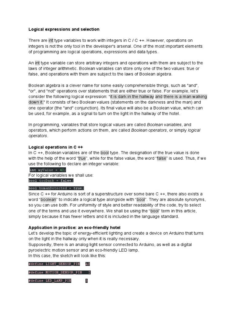 An Energy Efficient Lighting Solution Using Logical Expressions and Selection Statements in ...