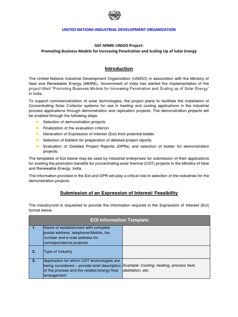 Expression of Interest (Template) PDF | PDF | Fuels | Solar Energy