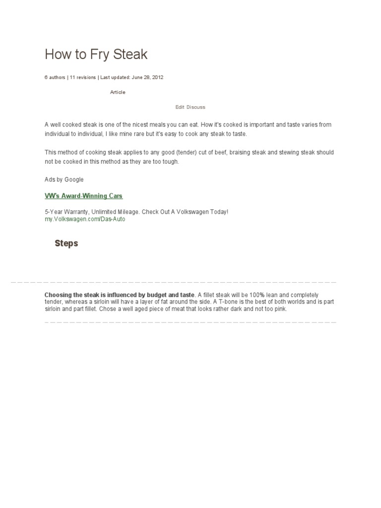 How To Fry Steak | PDF | Steak | Food And Drink Preparation