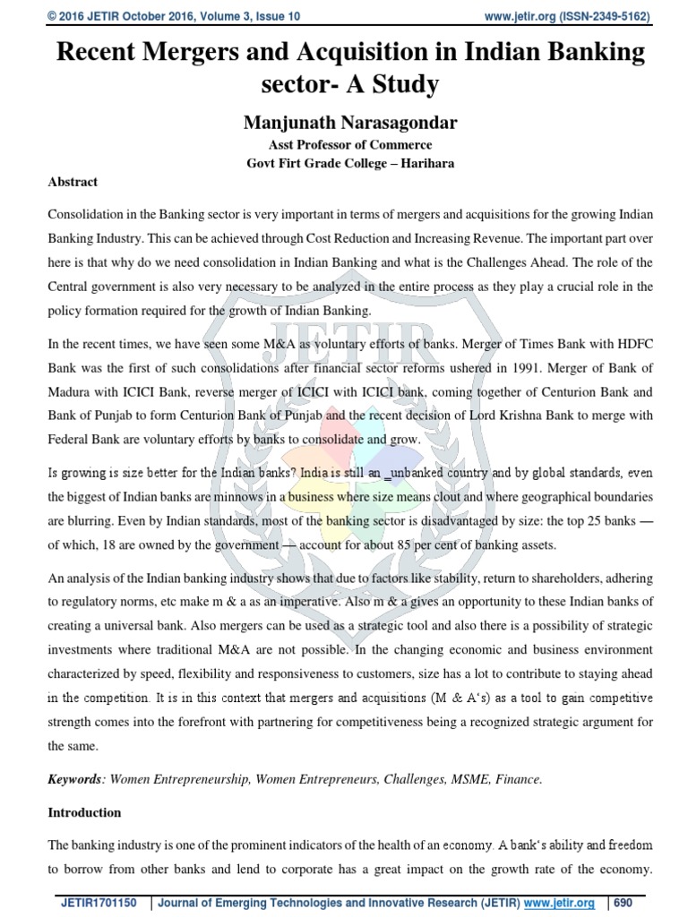 Recent Mergers and Acquisition in Indian Banking Sector-A Study | PDF ...