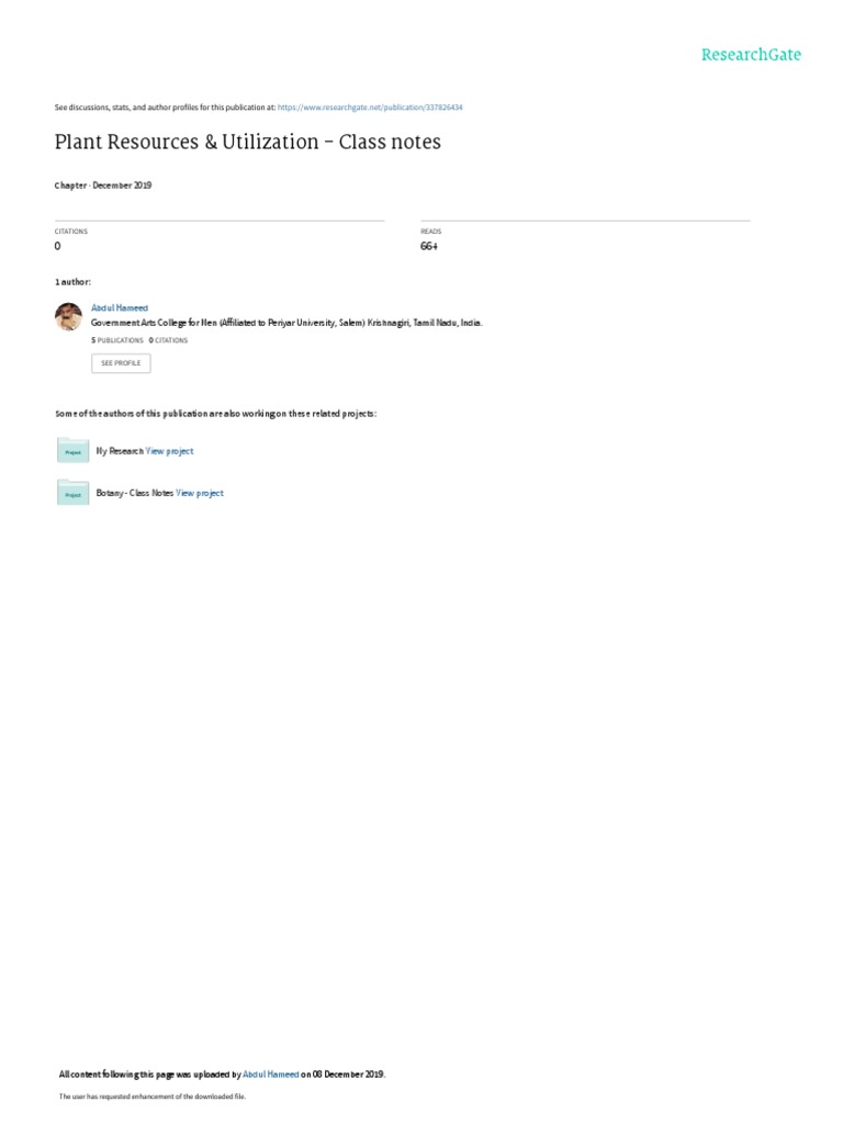 Plant Resources & Utilization - Class Notes: December 2019 | PDF ...