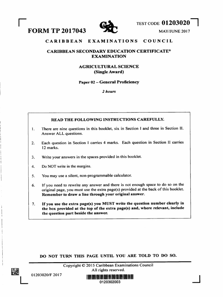 CSEC Agri Science SA MJ 2017 P2 PDF | PDF | Broiler | Pesticide