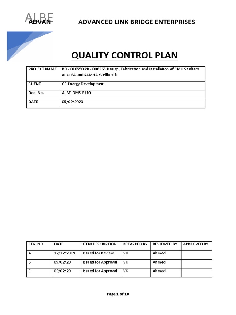 QC Plan for RMU Shelter Project | PDF | Welding | Construction