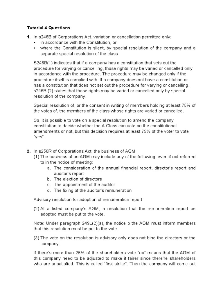 Corporations Act: AGM and Director Provisions | PDF | Proxy Voting ...