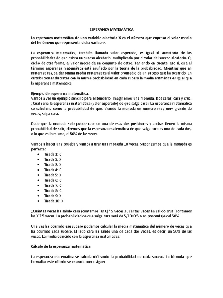 Esperanza Matemática | Descargar gratis PDF | Valor esperado | Teoría ...