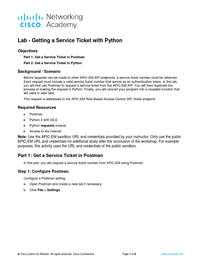 2.3.1.1 Lab - Getting A Service Ticket With Python | PDF | Json ...