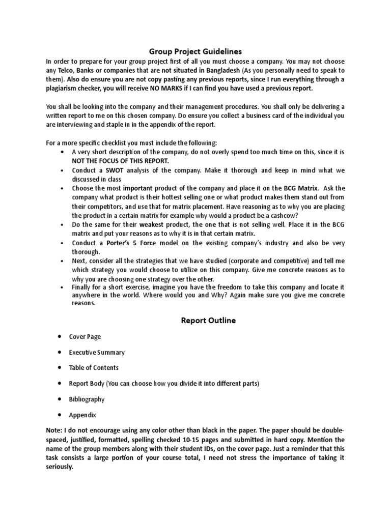 Group Project Guidelines: Analyzing a Bangladeshi Company's Management Strategies, Products ...