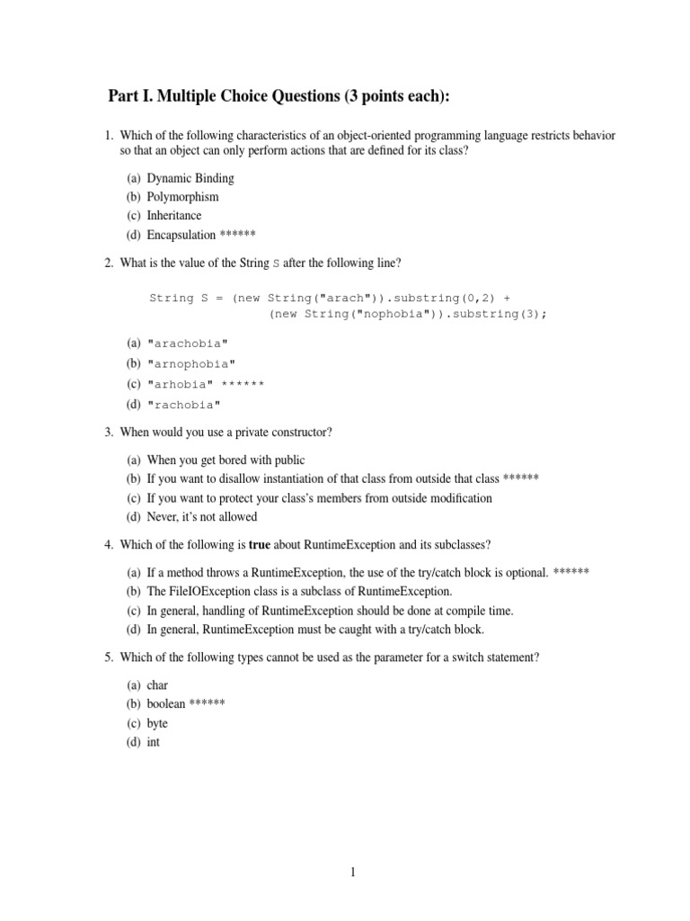 Part I. Multiple Choice Questions (3 Points Each) | PDF | Class (Computer Programming) | Method ...