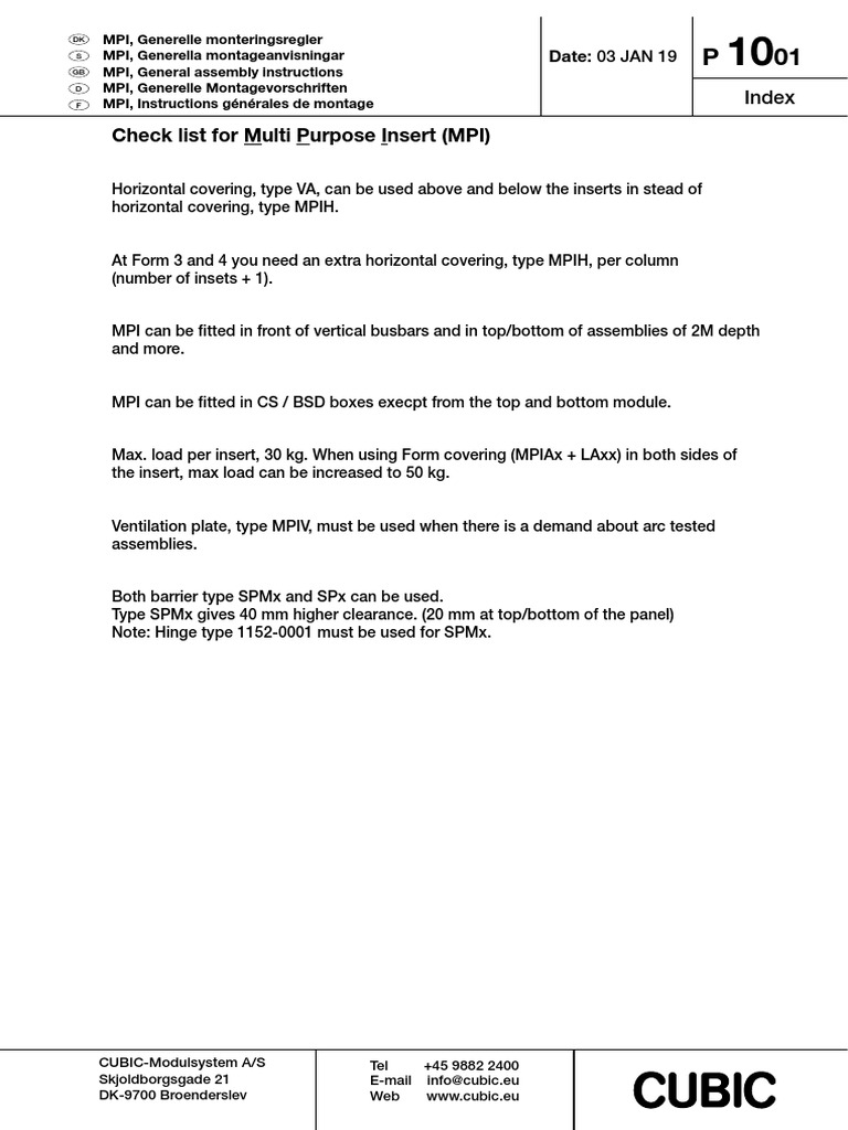 Check List For Multi Purpose Insert (MPI) : Index | PDF