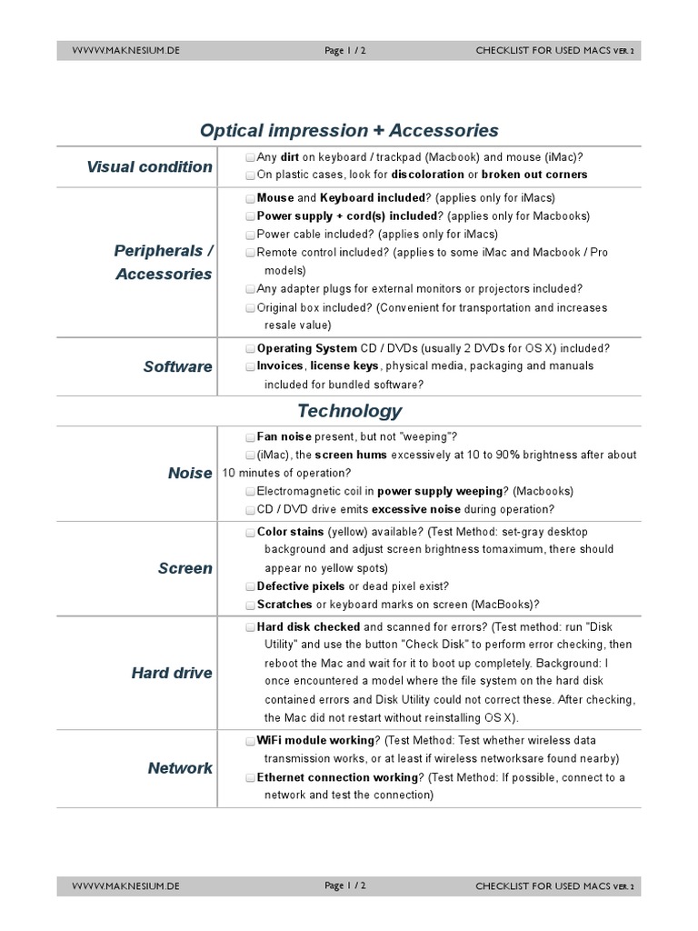 Used Mac Checklist | PDF | Mac Os | Macintosh