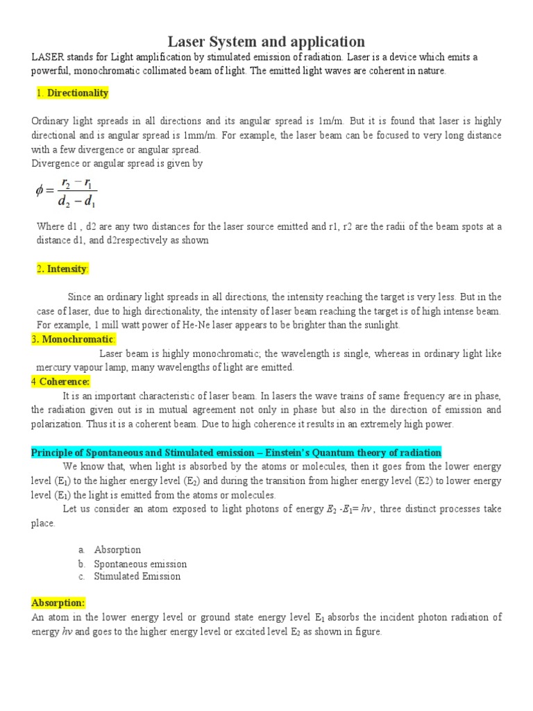 Laser System and Application: Directionality | PDF | Laser | Emission Spectrum