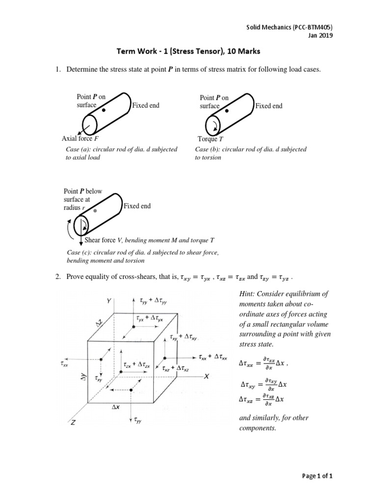 A01-Stress Tensor-Jan2019 | PDF | Stress (Mechanics) | Bending