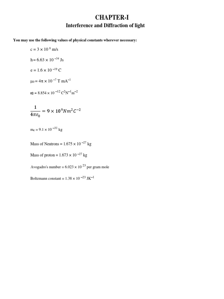 Chapter-I: Interference and Diffraction of Light | PDF | Diffraction | Angular Resolution