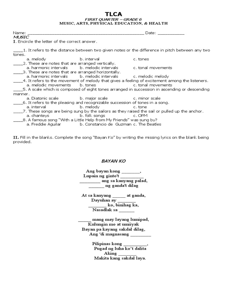 MAPEH 6 1st Grading | PDF | Scale (Music) | Interval (Music)