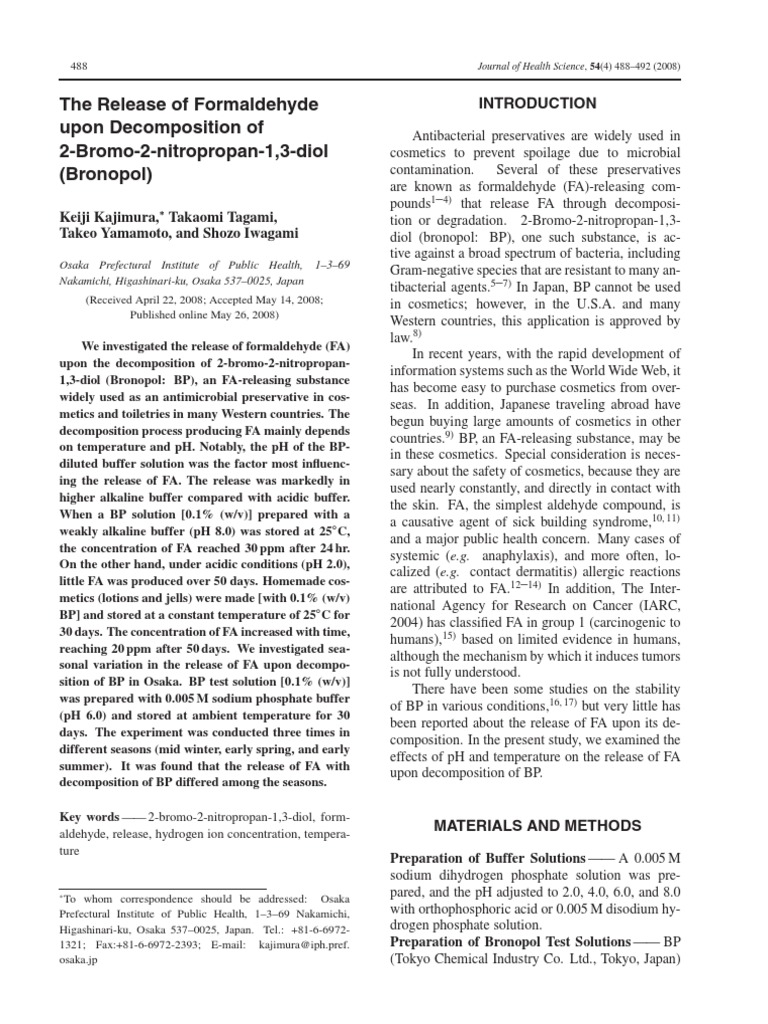 The Release of Formaldehyde Upon Decomposition of 2bromo23000 PDF | PDF ...