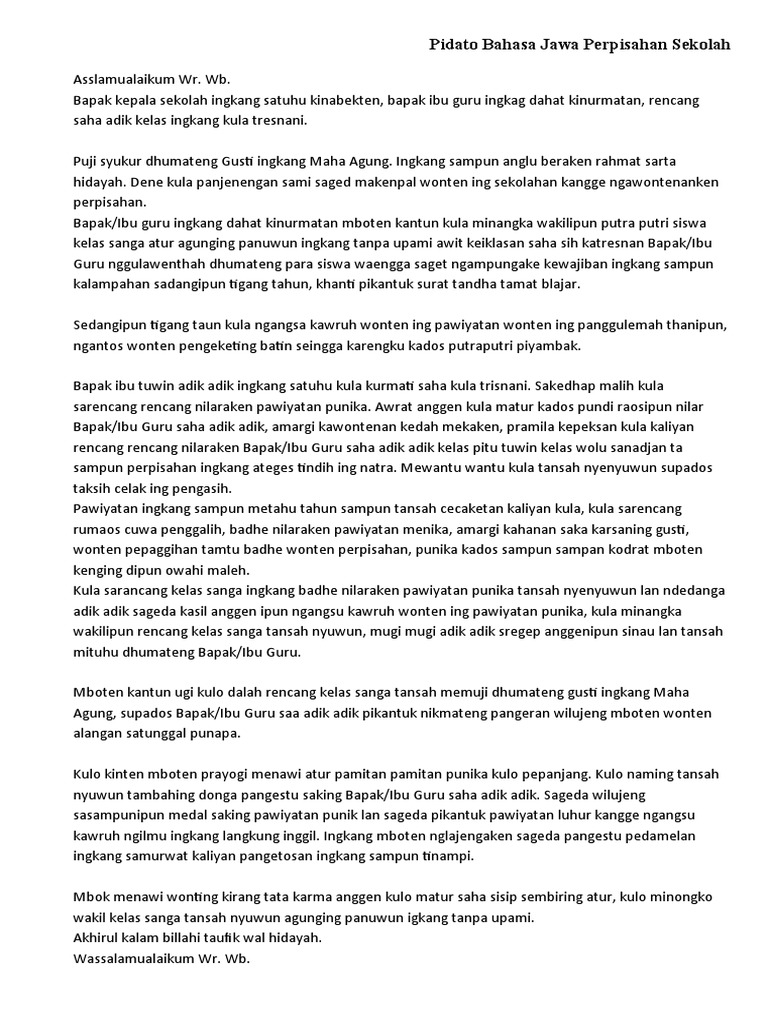 Pidato Bahasa Jawa Perpisahan Sekolah | PDF