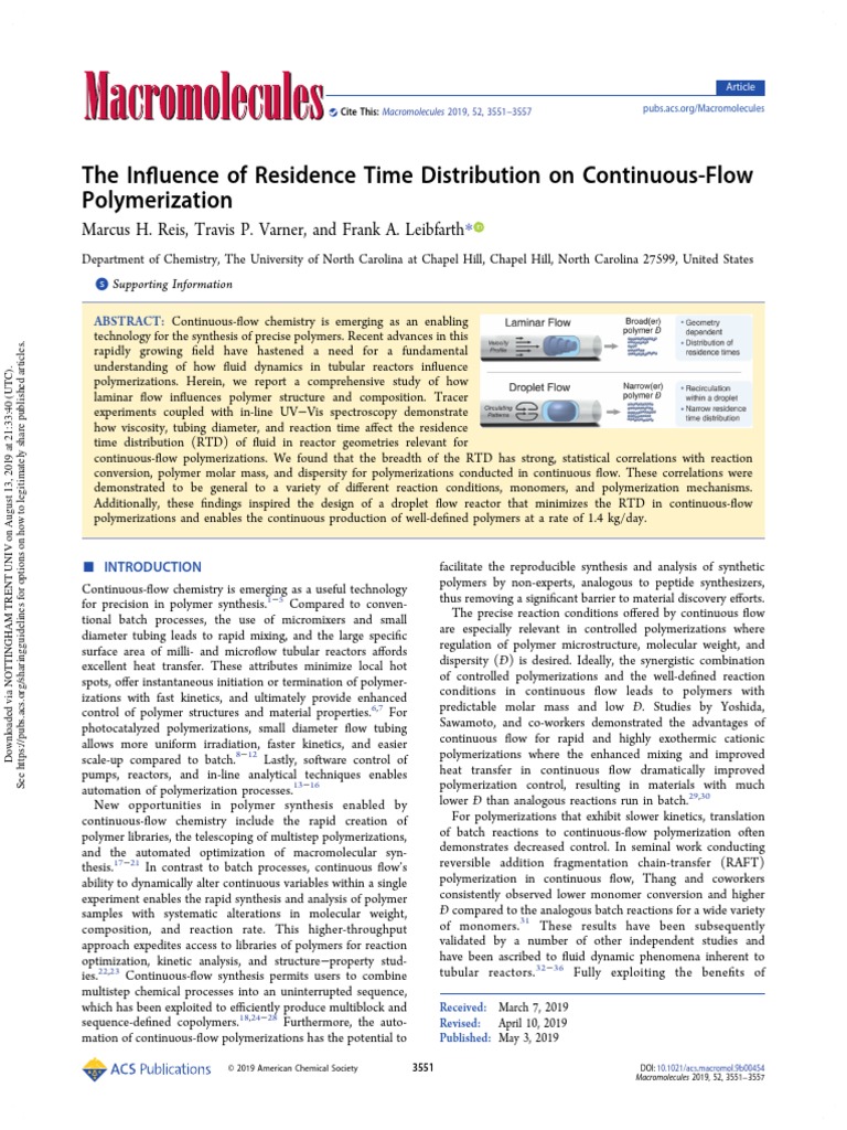 The in Uence of Residence Time Distribution On Continuous-Flow ...