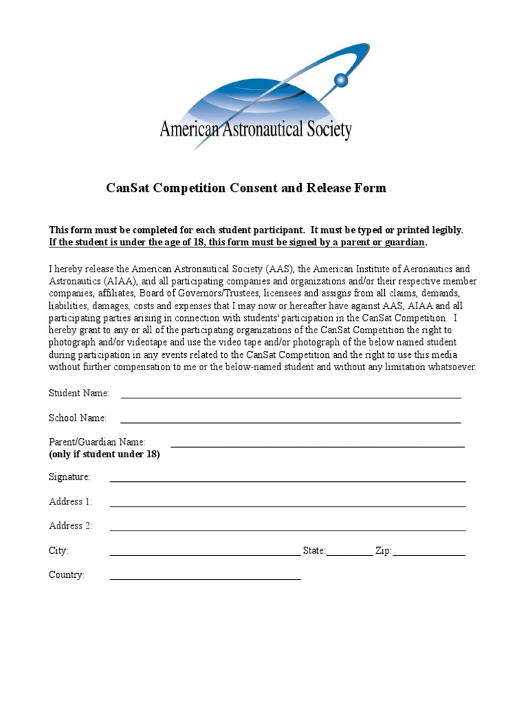 Cansat Competition Consent and Release Form | PDF