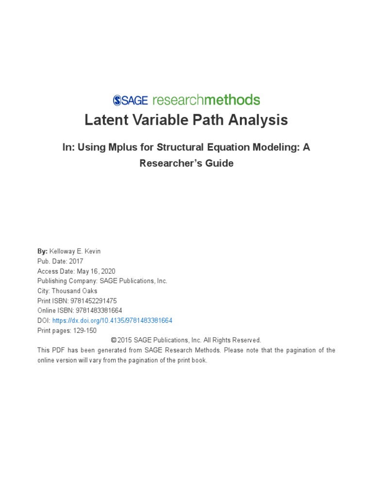 Latent Variable Path Analysis: In: Using Mplus For Structural Equation Modeling: A Researcher's ...